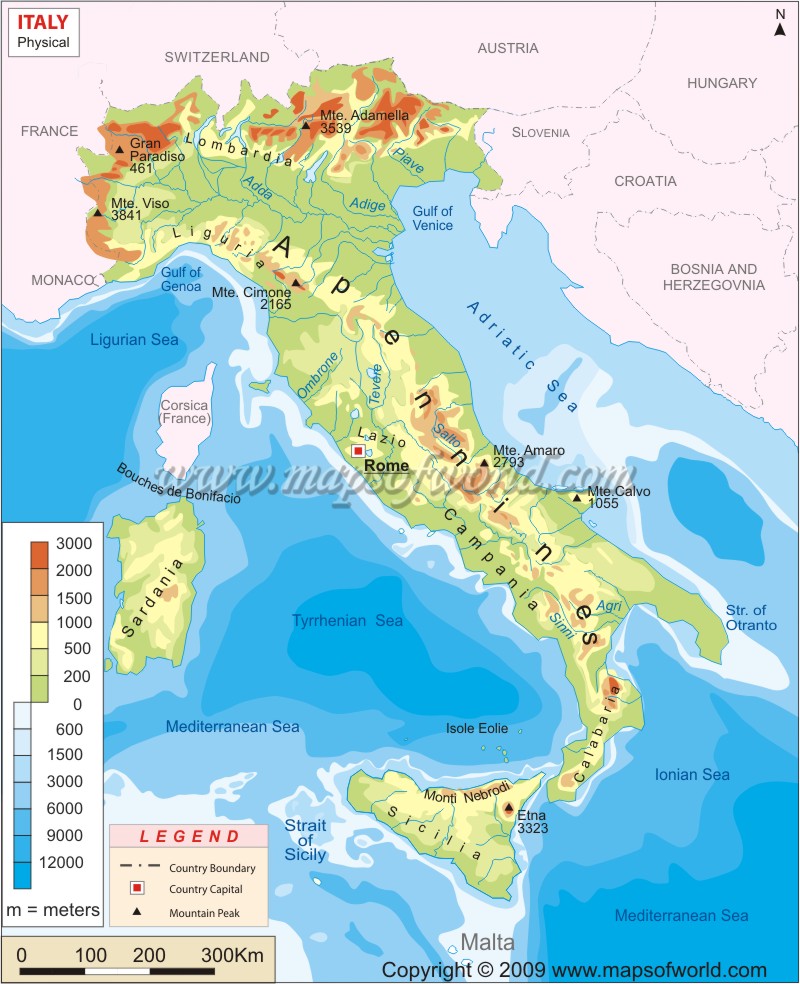 Italy Physical Map Physical Map Of Italy