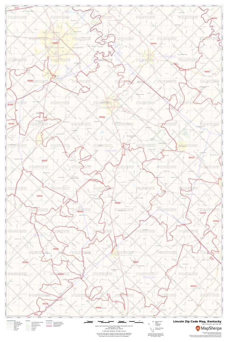 Lincoln Zip Code Map Kentucky Lincoln County Zip Codes