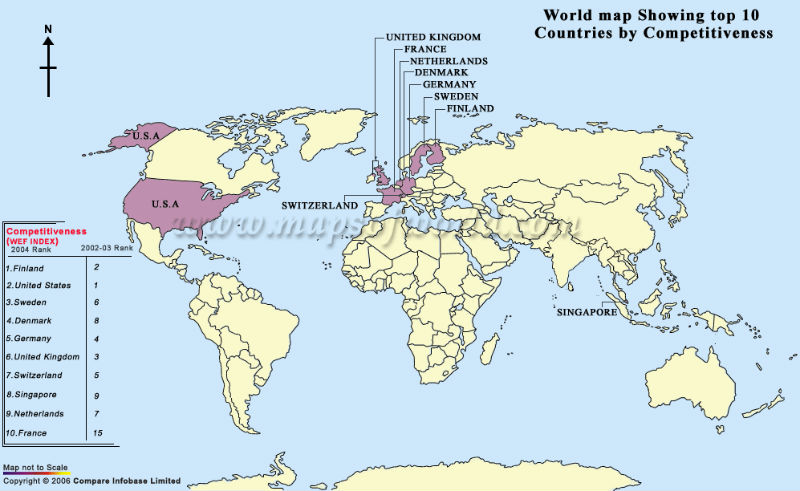Top Ten Most Competitve Countries Map