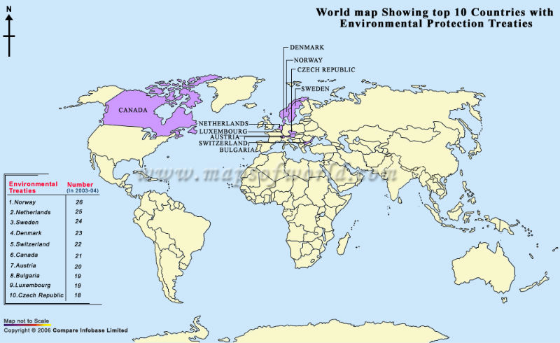 Top Ten Countries with Maximum Environment Protection Treaties Map